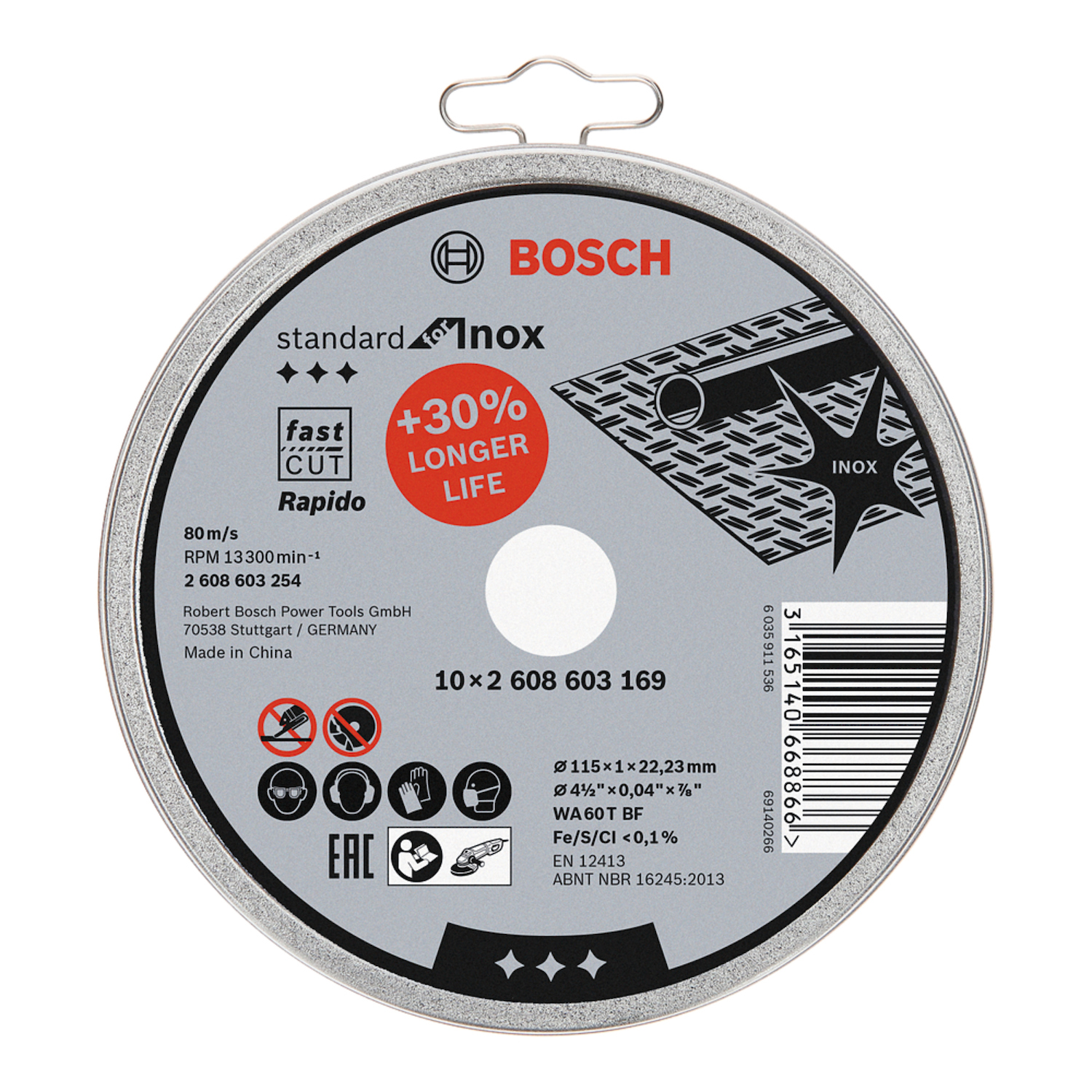 Set 10 Discos de Corte Standard For Inox 115 x 1.0 mm BOSCH 2608.603. ...