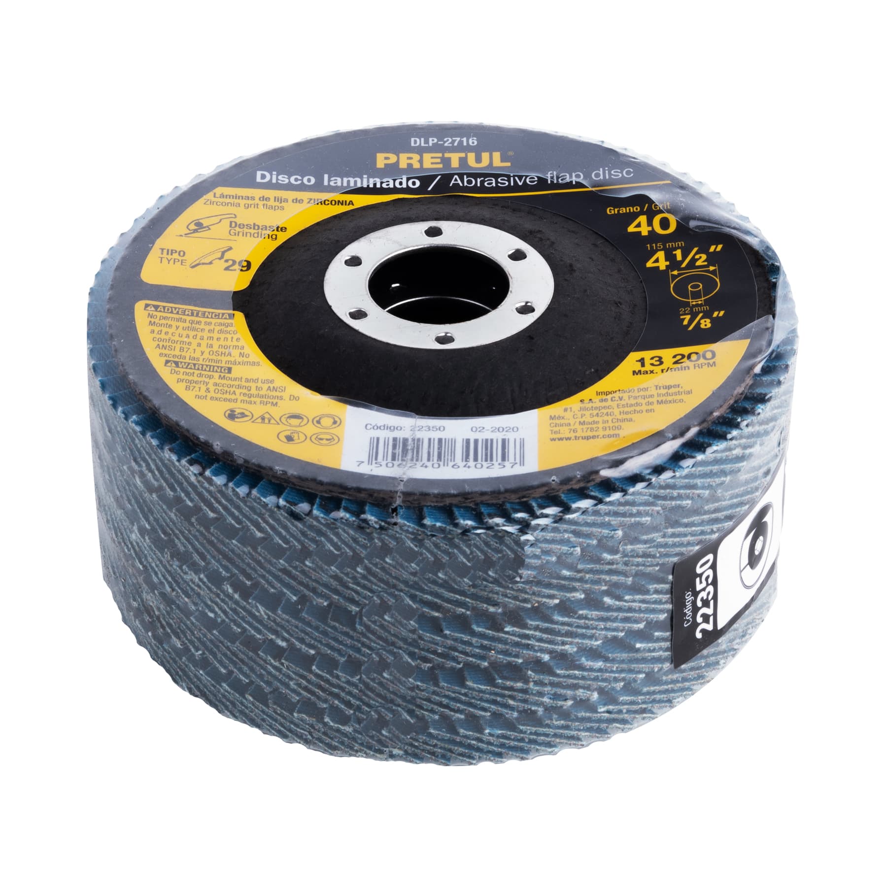 Disco 4-1/2″ laminado grano 40 centro 7/8″, Pretul DLP-2716 22350 ...