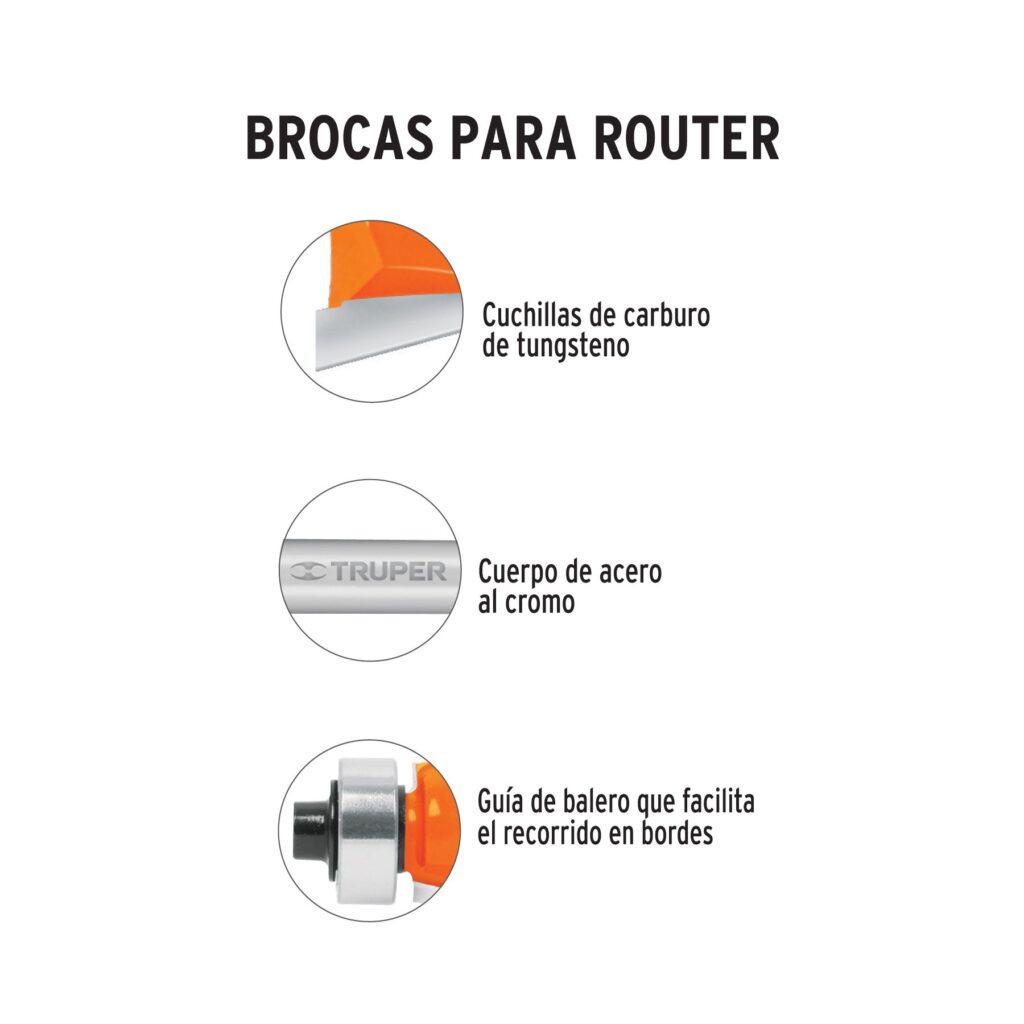 Broca para router, collarin, 7/8″ con balero, Truper BROU-CO-7/8X 10677 ...